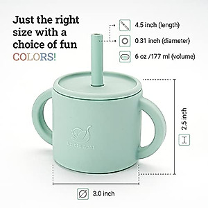 Silicone Baby Cup - 6OZ Transition Sippy Cups with Straw & Removable Lid - Green…