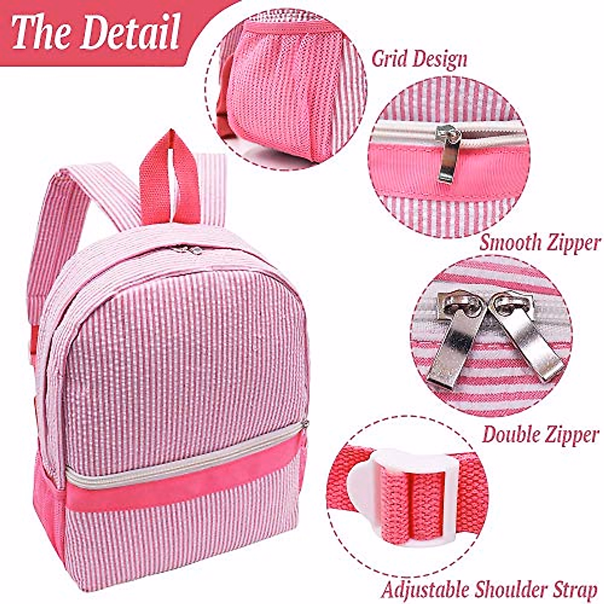 GFU Toddler Backpack, Seersucker Gingham Kids Backpack for Boys and Girls, Preschool Kids Backpack, Lightweight Schoolbag for Child, Small…