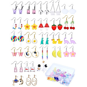 25 Pairs Cute Weird Earrings Funny Dangle Drop Earrings Water Bottle Earrings Milk Tea Dangle Earrings Bear Goldfish Water Bottle Strawberry Mushroom Butterfly Cloud Flowers Dinosaur Egg Earrings