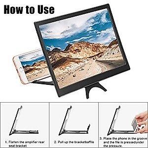 Emoly 12'' 3D Curve Screen Magnifier for Cell Phone, HD Amplifier Projector for Movies, Videos, and Gaming Foldable Phone Stand with Screen Amplifier for iPhone,All Smartphones (Black, 12 inch)