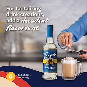 Torani Sugar Free Coffee Syrup, Vanilla Flavored Syrup for Drinks, Zero Calorie, Pump Included, 25.4 Fl Oz