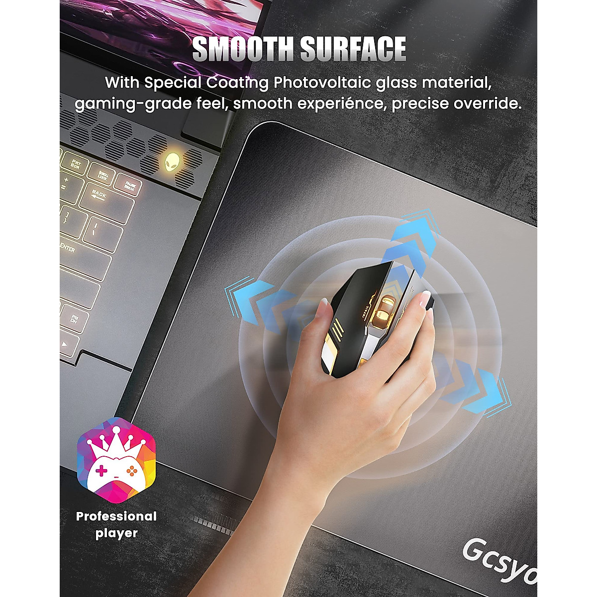 Professional Glass Gaming Mouse Pad for Logitech G502/G PRO/G703, Large Non Slip Mousepad for Avid Gamer-Special Glass Surface with Improved Precision and Speed for Smooth Mouse Control