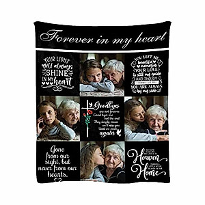 LOSARON Personalized Memorial Photo Blanket Always on My Mind Forever in My Heart Sympathy Bereavement Gift Fleece Blanket Custom Sympathy Blankets with Picture for Christmas