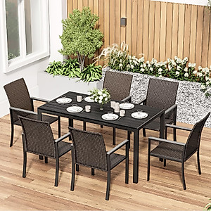 Farini Outdoor Dining Chairs Set of 4,Outdoor Wicker Dining Chairs with Armrests, Steel Frame for Patio, Deck, Garden, Yard