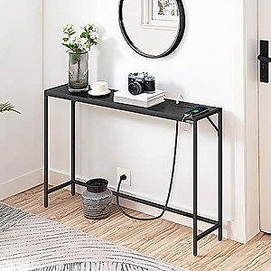 MAHANCRIS Console Table, Narrow Sofa Table, 43.3” Entrance Table with Power Station, Behind Couch Table, Simple Style, for Living Room, Hallway, Entryway, Foyer, Black CTHB112E01
