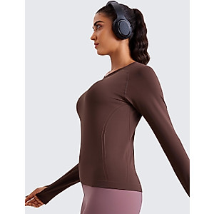CRZ YOGA Womens Seamless Workout Long Sleeve Shirts Quick Dry Gym Athletic Tops Breathable Running Yoga T-Shirts Taupe Medium