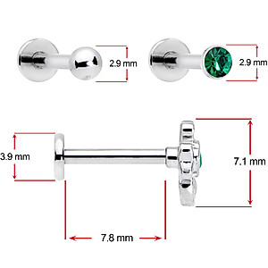 Body Candy 3PC 16G Womens 316L Steel Green Accent Shamrock Labret Monroe Lip Ring Cartilage Tragus 5/16"