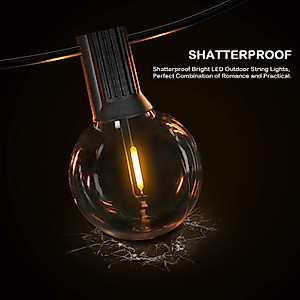 50FT LED G40 Globe String Lights, Shatterproof Outdoor Patio String Lights with 50+2 Dimmable Edison Bulbs, 50 Backyard Hanging Bistro Light Waterproof for Balcony Party Wedding Market Cafe