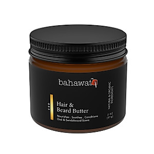 BAHAWAT Hair & Beard Butter for Men Leave-in Conditioner - Oud & Sandalwood - Strengthen, Soften & Moisturize – Organic, Natural Ingredients | The Best Beard Butter - 2 oz