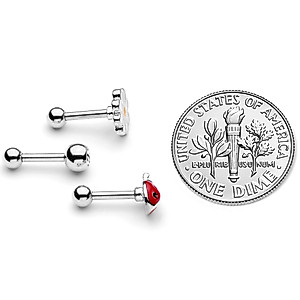 Body Candy 3Pc 16G Women 316L Stainless Steel Ladybug Flower Cartilage Earring Helix Tragus Jewelry Set 1/4"