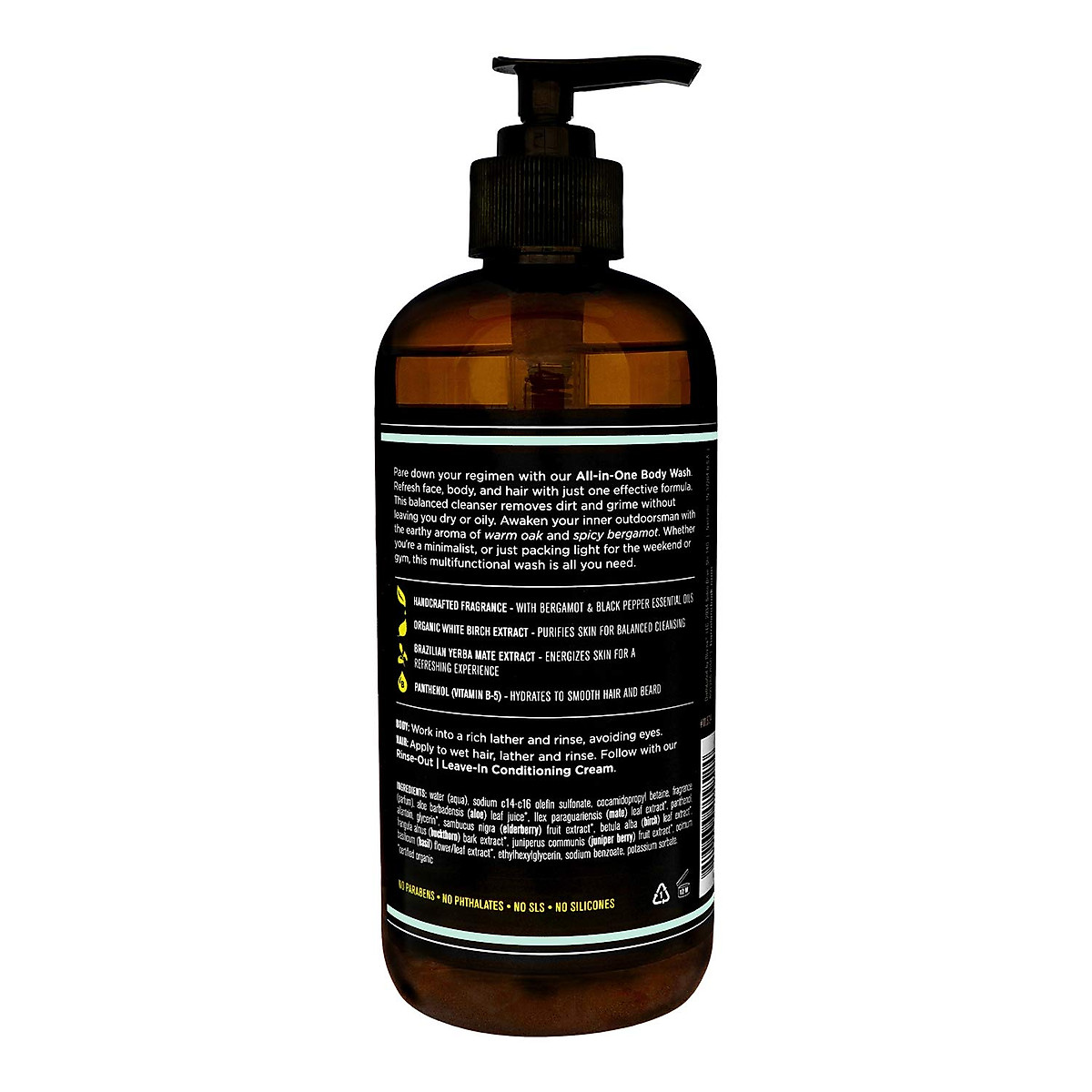 Barrel and Oak - All-In-One Body Wash, Men's Body Wash, Men's Soap for Hair, Face, & Body, Refreshing & Balanced Cleanser, Oil-Based(Black Oak, 16 oz)