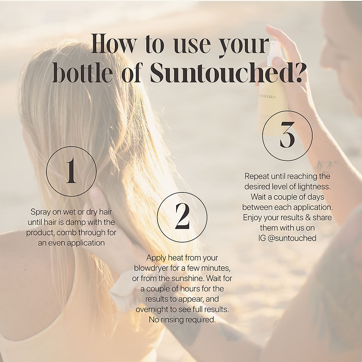 Suntouched Beach Blonde Hair Lightener - Citrus & Chamomile Highlighting Spray for Vegan Highlights, Cruelty, Paraben, Ammonia & Bleach-Free, 3.38 FL Oz