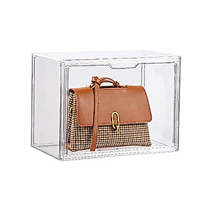 FABROK Clear Book Storage Organizer Box, Plastic Stackable Book Display Case with Magnetic Door, Assemble Storage Showcase for Toy Dolls, Books, Handbags, Shoes Organizing