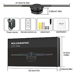 Large 3D Holographic Projector 3D Hologram Fan, LED Hologram Fan Advertising Display Machine 3D Desktop Stereo Display with Audio for Christmas Halloween Party Home Decor 41.5cm/16.3inch