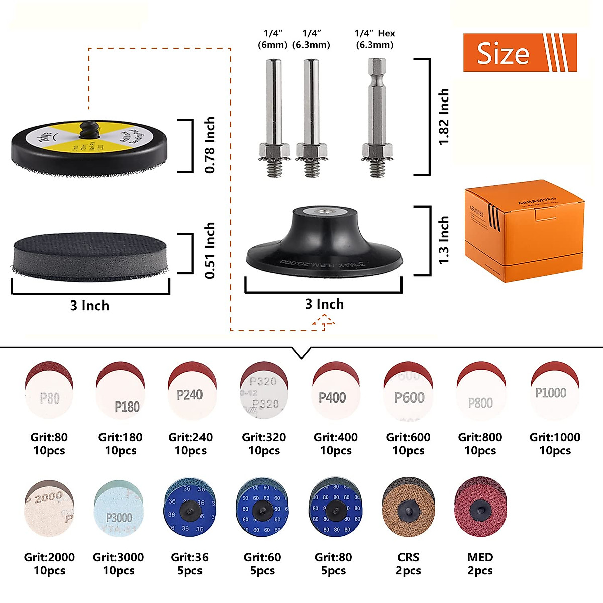 Tshya 133 Pack 3 Inch Sanding Discs for Drill Polishing Die Grinder Attachment Variety Kit with 5/16" and 1/4" Shanks Sanding Pads Includes 36-3000 Grit