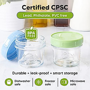 KeaBabies 12-Pack Glass Baby Food Containers - 4 oz Leak-Proof, Microwavable Baby Food Storage Containers, Baby Food Freezer Tray, Puree Glass Baby Food Jars, Baby Bullet Jars with Lids (Nord)