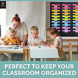 Black Pocket Chart for Classroom - 30 Pocket Storage Black Pocket Charts , 5 Over Door Hangers Included, Hanging Wall File Organizer for File Folders, School Mailbox, Home/Office Papers