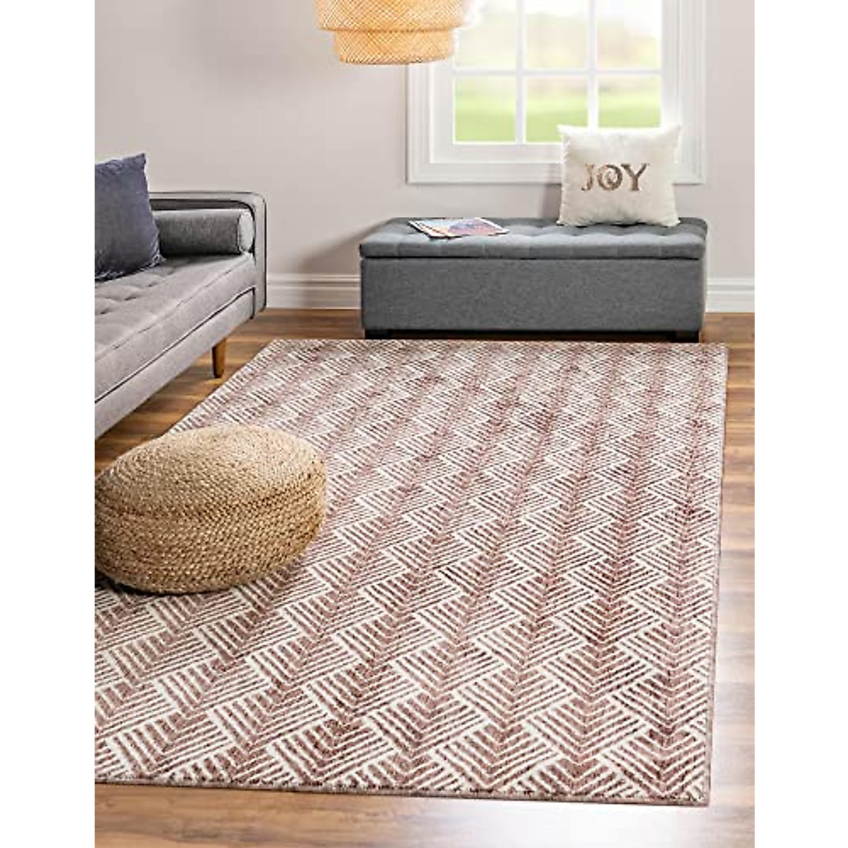 Unique Loom Eco Trellis Collection Area Rug - Osage (Rectangular 7' 10" x 10' 0", Dusty Rose/Ivory)