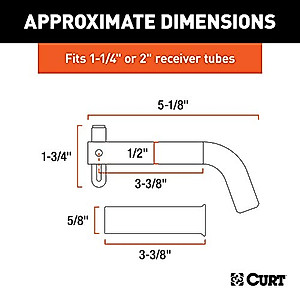 CURT 21561 Swivel Trailer Hitch Pin, 1/2-Inch Diameter with 5/8-Inch Adapter, Fits 1-1/4 or 2-Inch Receiver, Clear ZINC