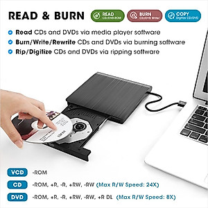 ROOFULL External CD/DVD Drive USB 3.0 Portable CD DVD Player Burner Reader Writer CD/DVD-ROM +/-RW Optical Disk Drive for Laptop PC Mac Windows 11/10/8/7 Linux Computer with Carrying Case