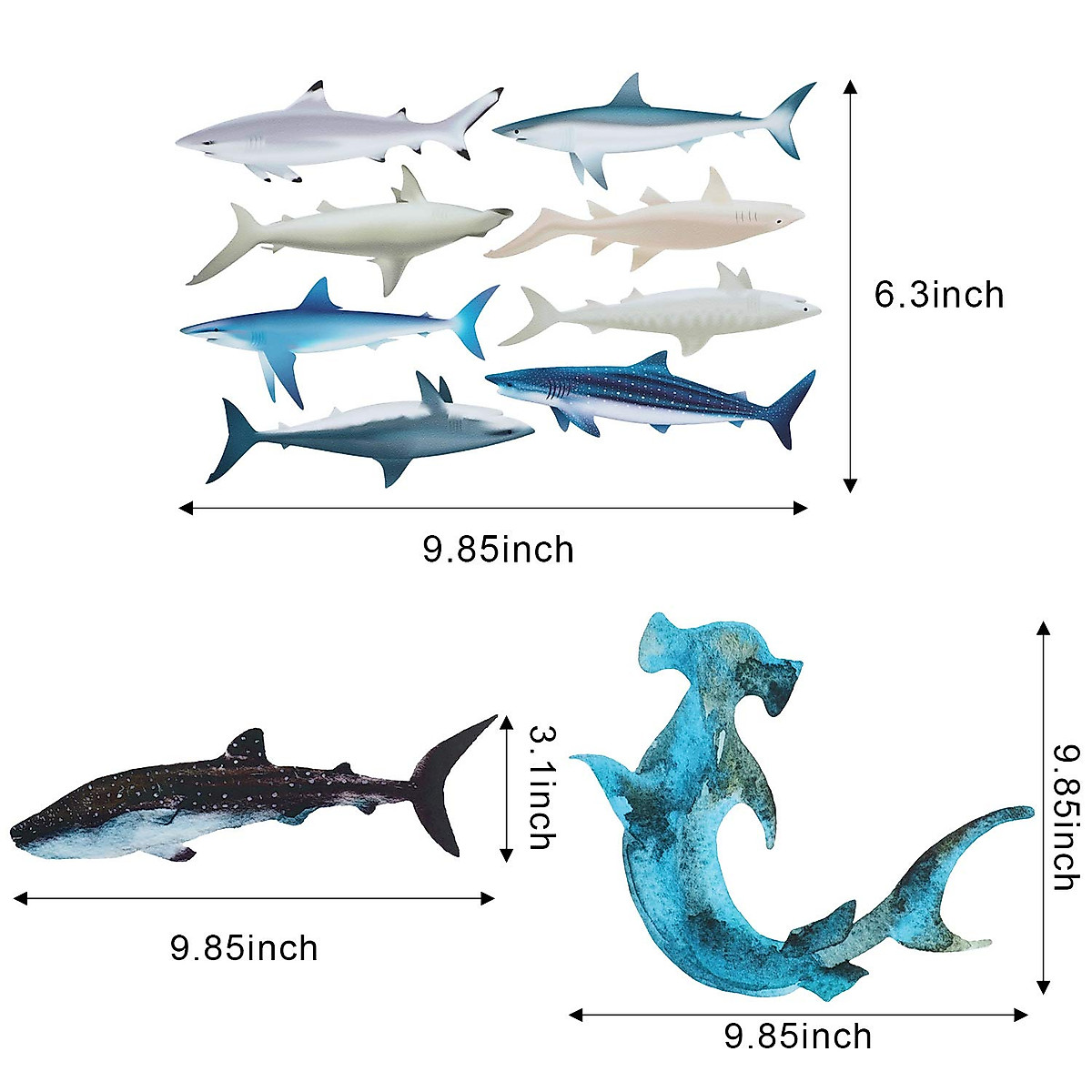 18 Pieces Sharks Peel Shark Wall Decals Removable Wall Stickers Animal Shark Decal Stickers Sea Theme Wall Decor Sticker for Room Bathroom Nursery Home Decor (Cute Style)