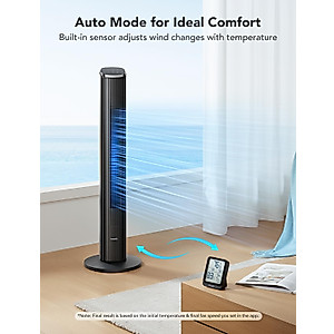 GoveeLife 36 Inch Tower Fan for Bedroom, Smart Oscillating Floor Fans with Temperature Sensor, App & Voice Remote, 5 Modes 8 Speeds up to 25ft/s, 24H Timer, 29dB Quiet Fan for Cooling Home Office
