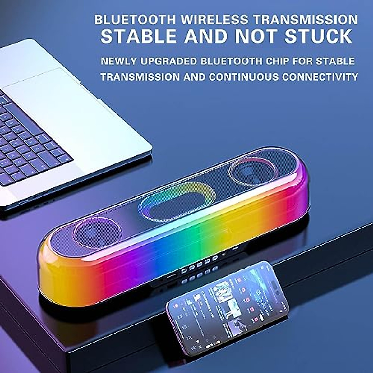Bluetooth Speaker with RGB Light- Portable Wireless Speaker, Upgrade 52mm Dual Speakers Unit, Multimedia Antimagnetic Speaker, for Computer Home Gaming Party Outdoor Beach Birthday Gift