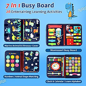 Qizfun Busy Board Montessori Toy for 1 2 3 4 Years Old, Educational Activity Sensory Board Preschool Learning Fine Motor Skills Toys, Toddler Travel Toy for Plane Car, Gift for Boys Girls (Blue/P4)