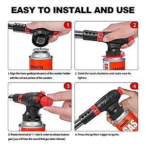 AKBLL Butane Torch Head,Anti-Scald Cooking Torch Lighter with Adjustable Flam,Kitchen Culinary Blow Torch for Sous Vide, Creme Brulee, Baking, BBQ, Soldering(Butane Canister Not Included)