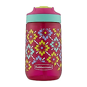 Rubbermaid Leak-Proof Sip Kids Water Bottle, 14 oz, Tiki Flowers Graphic