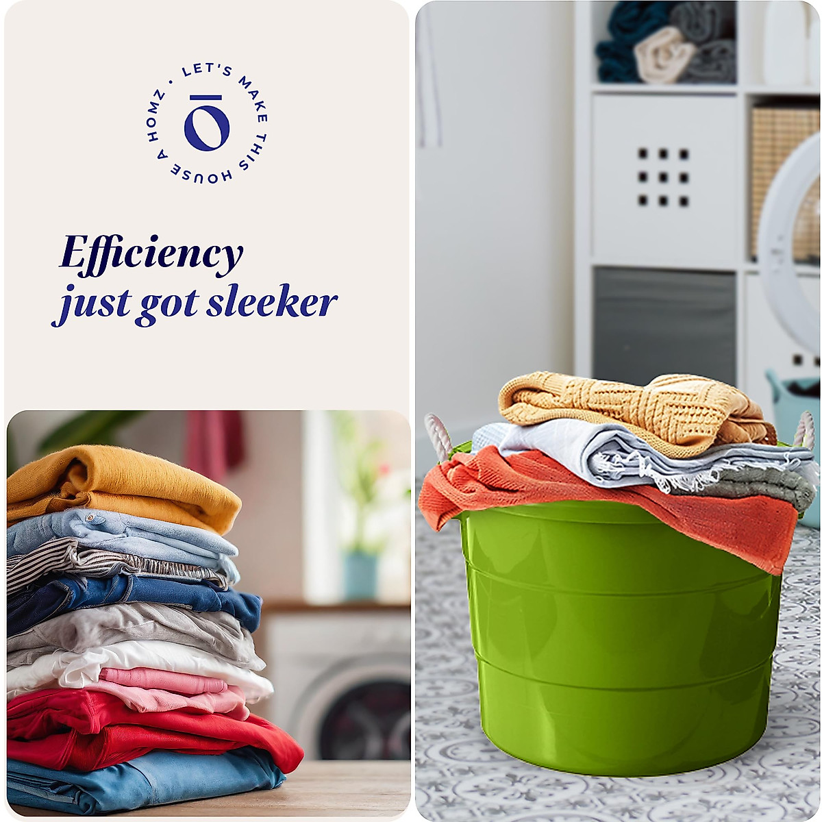 HOMZ 17-Gallon Indoor Outdoor Storage Bucket w/Rope Handles for Sports Equipment, Party Cooler, Gardening, Toys and Laundry, Bold Lime Green (4 Pack)