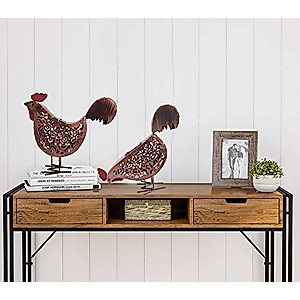 JFRISING Solar Metal Scroll Rooster Garden Sculpture, 3 D Rooster Statue Lantern Lights Table Outdoor Solar Light Art Decor & Ornament for Patio Courtyard for Harvest Thanksgiving Halloween Christmas