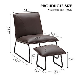Modern Accent Chair, Living Room Chair with Footrest, Faux Leather Waterproof Fabric Armless Accent Chairs, 16″High Comfy Mid Century Modern Chair for Office Bedroom Chairs for Adults Lazy Corner