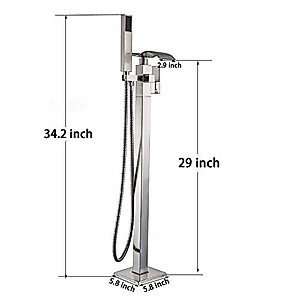 Senlesen Barthroom Tub Filler Faucet Floor Mounted Bathtub Shower Faucet Waterfall Spout Free Standing Tub Mixer Tap with Handheld Sprayer Brushed Nickel