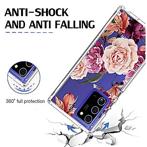 Bohefo Case for Galaxy Note 20 Ultra 5G SM-N986U Case with Tempered Glass Screen Protector,Full Body Cute Floral Shockproof Protective Phone Case Cover for Samsung Galaxy Note 20 Ultra (purple flower)