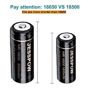 JESSPOW 18500 Rechargeable Batteries, IMR 18500 Rechargeable Li-ion Battery 1600mAh 3.7V [ for Flashlight, Solar Garden Light ] with Button Top (4Pack)