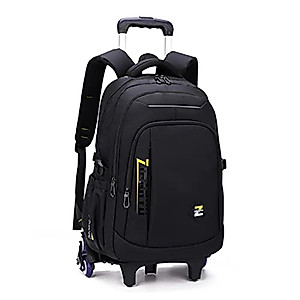 EKUIZAI Solid Color Trolley Backpack Schoolbag for Middle School Students Elementary Rolling Bag Daypack for Teen Boys