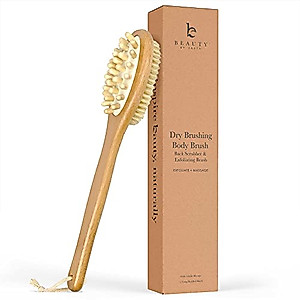 Dry Brushing Body Brush for Lymphatic Drainage with Anti Cellulite Massager - Long Handle Dual Sided Body Brush for Showering - Dry Brush for Body Back Scrubber for Shower (1Pc)