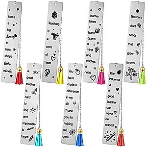 7 Pcs Teacher Appreciation Gifts from Students Metal Bookmark Book Page Marker with Pendant for Back to School Tutors Birthday Xmas Graduation Presents for Book Lover Reading Supplies (Silver)