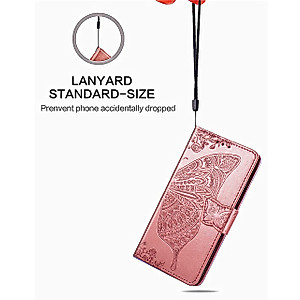 ROPIGO for Samsung Galaxy S21 FE 5G Wallet Case, Embossed Butterfly Premium PU Leather [Kickstand] [Card Slots] [Wrist Strap] [6.4 inch] Phone Cover for Samsung S21 FE (A1-Rose)