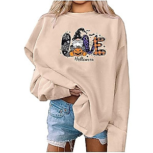 Women Witches Brew Sweatshirt Fall Sweater Funny Spooky Horror Season Sweatshirt Halloween Graphic Tees Tops,Women'S Halloween Crewneck Long Sleeve Skeleton Shir Oversized Tees,Beige,Small
