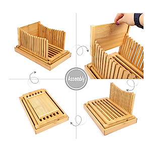 Bread Slicer Premium Bamboo Bread Slicers For Homemade Bread Cutting Guide for Homemade Bread Baking Supplies Bread Cutter Cake Slicer Bagel Slicer Foldable and Compact with Crumb Tray