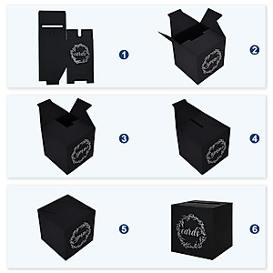 QIKSION Black Gift Card Box with Silver Foil Design, Cards Receiving Box for Birthdays Party, Bridal & Baby Showers, Wedding Receptions, Graduations, Retirements, Anniversaries