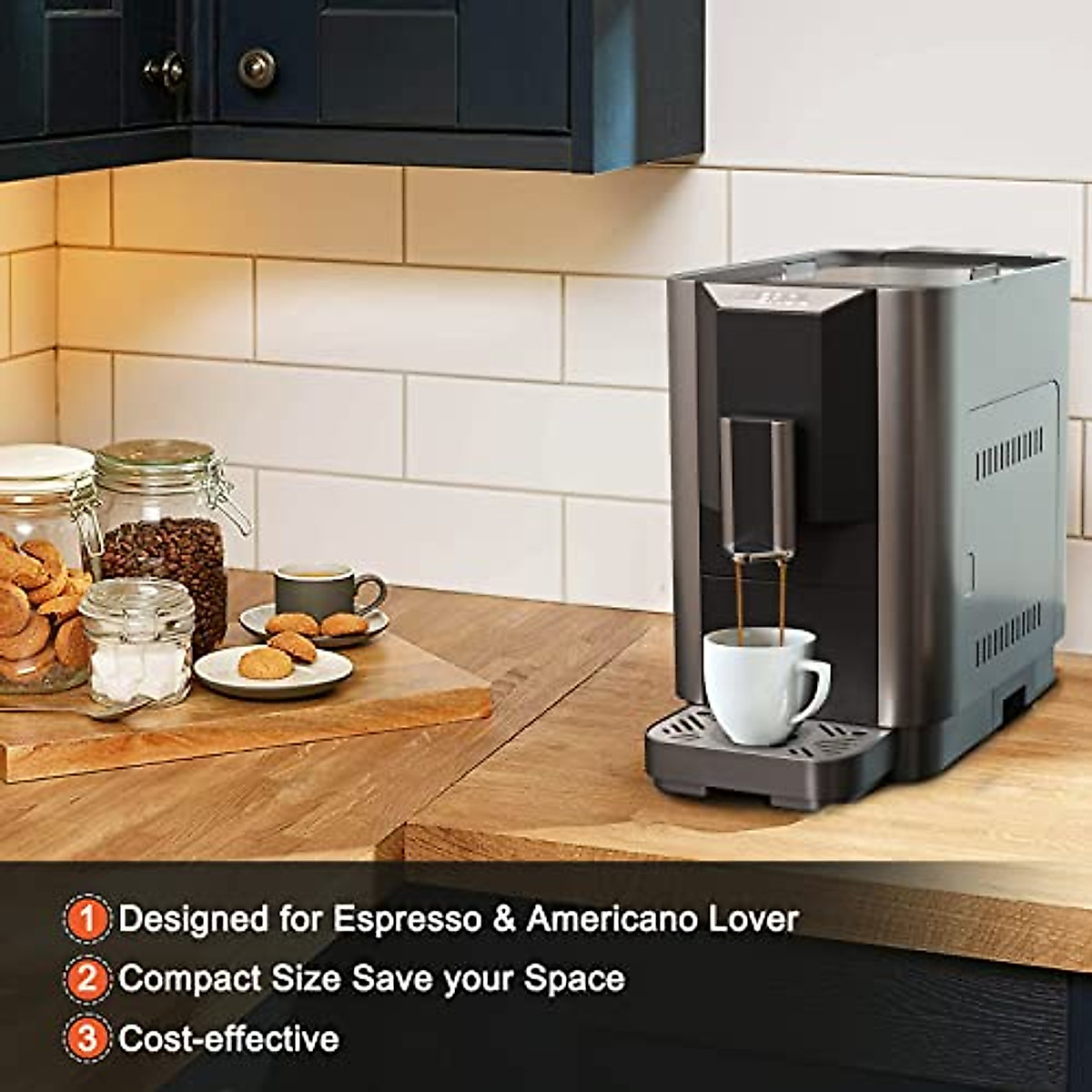 MEROL Super Automatic Espresso Coffee Machine, 19 Bar Barista Pump Coffee Maker with Adjustable Grinder, Touch Screen, Silver