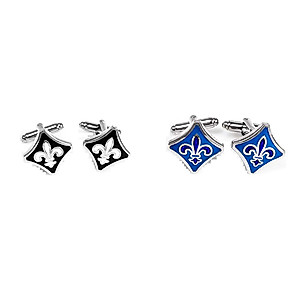 MRCUFF Fleur-de-lys Fleur De Lis Black & Blue 2 Pairs Cufflinks in Presentation Gift Box Polishing Cloth