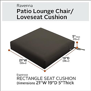 Classic Accessories Ravenna Water-Resistant 21 x 19 x 5 Inch Patio Seat Cushion, Espresso, Patio Loveseat Cushion