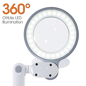 OttLite LED Space Saving Magnifier Desk Lamp – Optical Grade Magnification, Adjustable Arm, Pivoting Head, Portable to Travel, for Crafting & Needlework