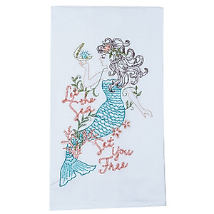 Mermaid Themed Kitchen Dish Towels Set with Sayings | Mermaids, Seashell, Starfish Print | 2 Flour Sack and 1 Terry Cotton Towels for Dishes and Hand Drying
