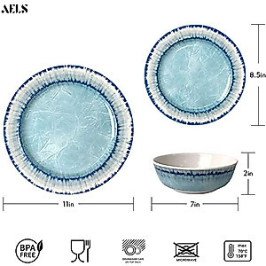 AELS Melamine Dinnerware Set of 18 Pcs Dinner Dishes Set, Lightweight Unbreakable for Indoor and Outdoor Use, BPA Free, Dishwasher Safe, Light Blue