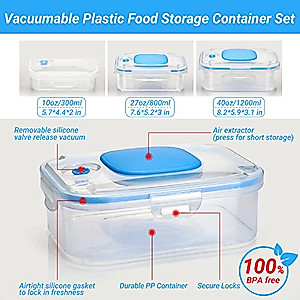 Vacuum Seal Containers Sets for Food Storage,BPA-Free, Various Sizes to Keep Food Fresher, 10oz/27oz/40oz, 6 Piece Set with Lids,3 Methods to Vacuum, Hand Pressure/Vacuum Hose(Diameter Is <1.41'')/Vacuum Pump, Good for INKBIRD VS01&VS03 Vacuum Sealer